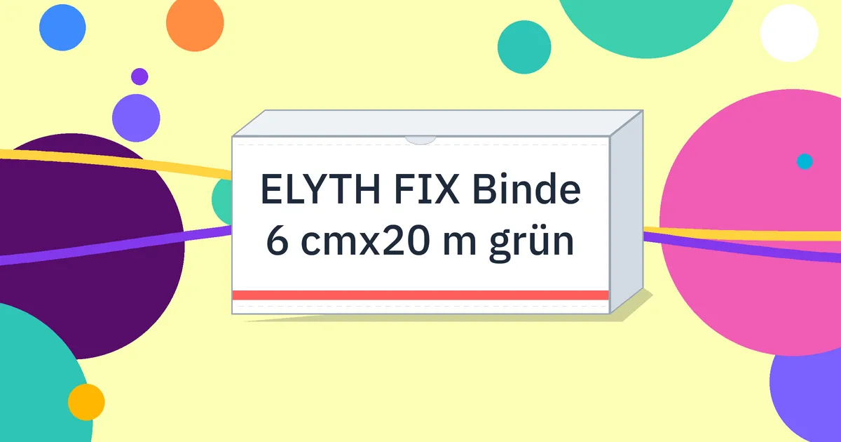 Symbolbild: Packung mit der Aufschrift ELYTH FIX Binde 6 cmx20 m grün (PZN 10537675) – Verfügbarkeit und Bezug in Apotheken in Frankfurt am Main