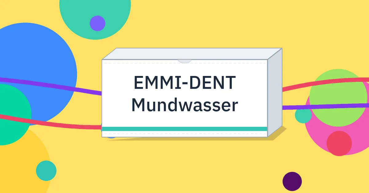 Symbolbild: Packung mit der Aufschrift EMMI-DENT Mundwasser (PZN 13914954) – Verfügbarkeit und Bezug in Apotheken in Frankfurt am Main