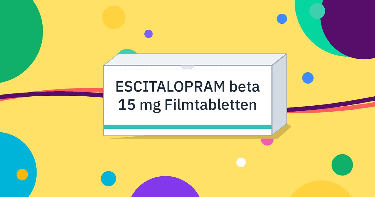 Symbolbild: Packung mit der Aufschrift ESCITALOPRAM beta 15 mg Filmtabletten (PZN 06681691) – Verfügbarkeit und Bezug in Apotheken in Frankfurt am Main