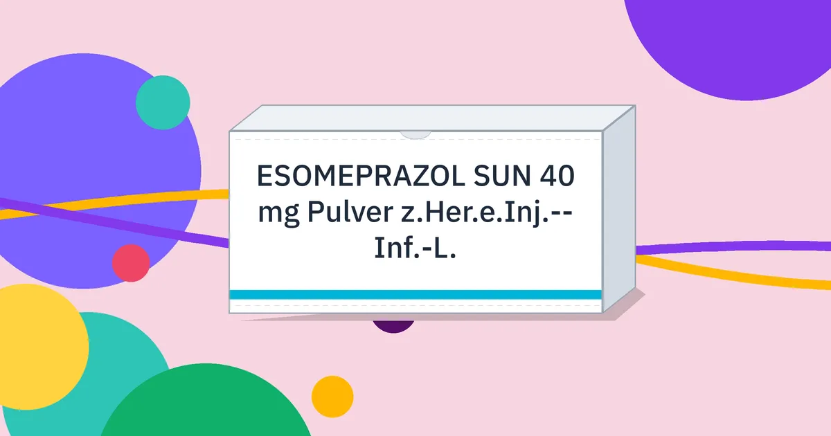 Symbolbild: Packung mit der Aufschrift ESOMEPRAZOL SUN 40 mg Pulver z.Her.e.Inj.--Inf.-L. (PZN 16505819) – Verfügbarkeit und Bezug in Apotheken in Frankfurt am Main
