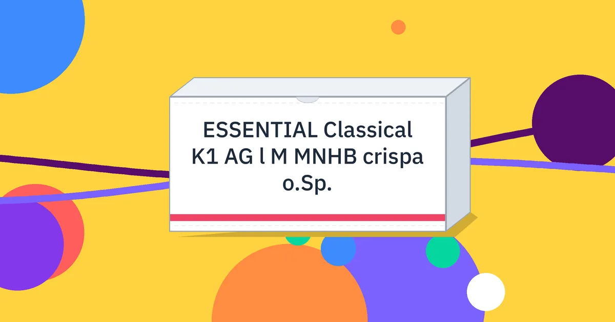 Symbolbild: Packung mit der Aufschrift ESSENTIAL Classical K1 AG l M MNHB crispa o.Sp. (PZN 19320753) – Verfügbarkeit und Bezug in Apotheken in Frankfurt am Main