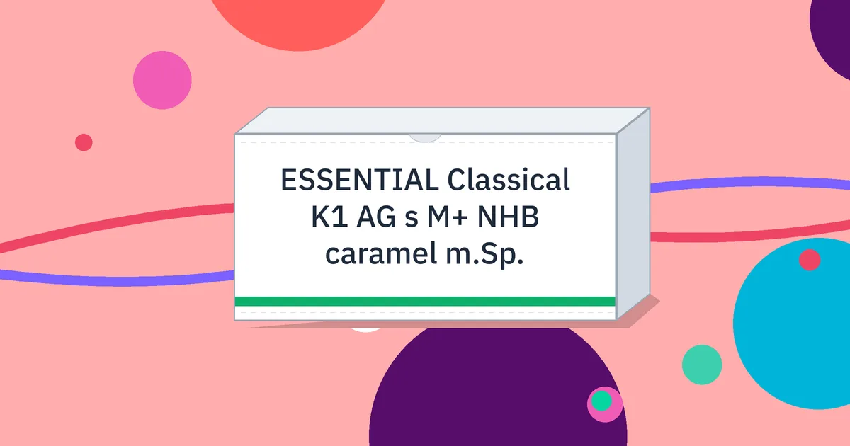 Symbolbild: Packung mit der Aufschrift ESSENTIAL Classical K1 AG s M+ NHB caramel m.Sp. (PZN 17010037) – Verfügbarkeit und Bezug in Apotheken in Frankfurt am Main