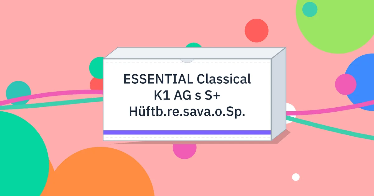 Symbolbild: Packung mit der Aufschrift ESSENTIAL Classical K1 AG s S+ Hüftb.re.sava.o.Sp. (PZN 17012906) – Verfügbarkeit und Bezug in Apotheken in Frankfurt am Main
