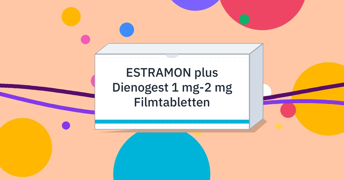 Symbolbild: Packung mit der Aufschrift ESTRAMON plus Dienogest 1 mg-2 mg Filmtabletten (PZN 12347849) – Verfügbarkeit und Bezug in Apotheken in Frankfurt am Main