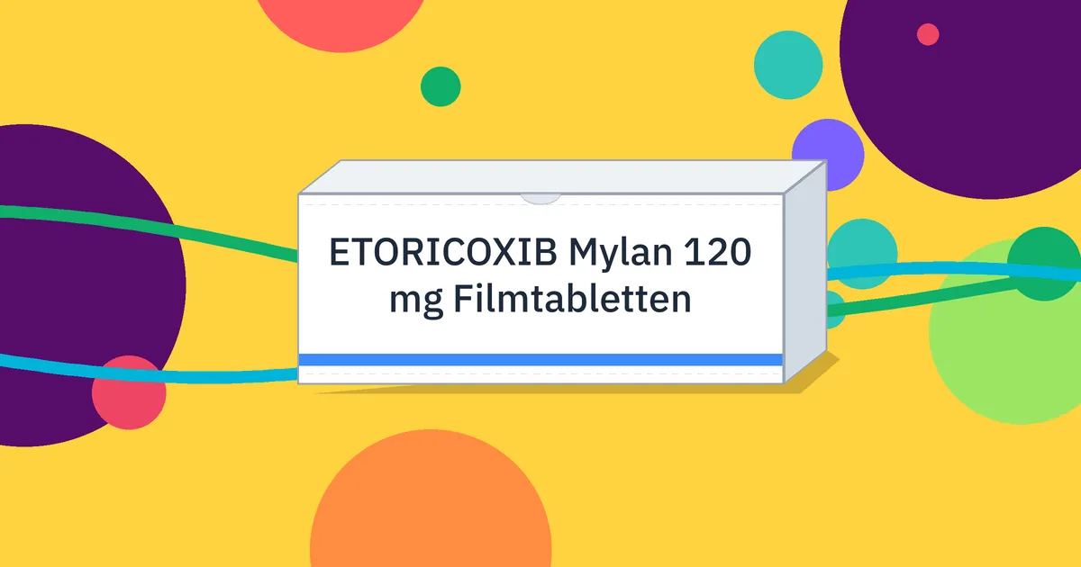 Symbolbild: Packung mit der Aufschrift ETORICOXIB Mylan 120 mg Filmtabletten (PZN 12643358) – Verfügbarkeit und Bezug in Apotheken in Frankfurt am Main