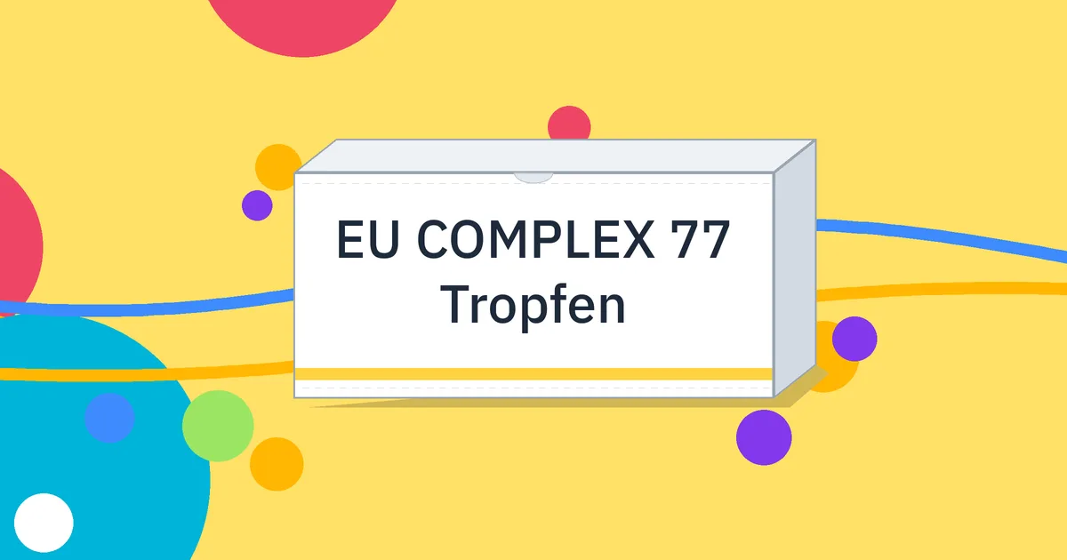 Symbolbild: Packung mit der Aufschrift EU COMPLEX 77 Tropfen (PZN 18351349) – Verfügbarkeit und Bezug in Apotheken in Frankfurt am Main