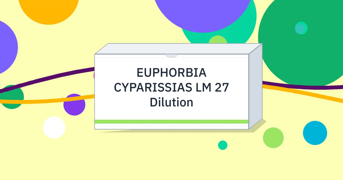 Symbolbild: Packung mit der Aufschrift EUPHORBIA CYPARISSIAS LM 27 Dilution (PZN 13482029) – Verfügbarkeit und Bezug in Apotheken in Frankfurt am Main