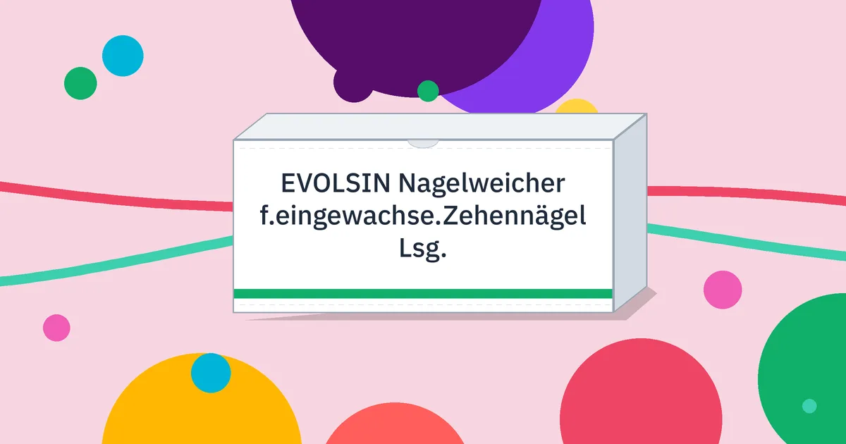 Symbolbild: Packung mit der Aufschrift EVOLSIN Nagelweicher f.eingewachse.Zehennägel Lsg. (PZN 19752010) – Verfügbarkeit und Bezug in Apotheken in Frankfurt am Main