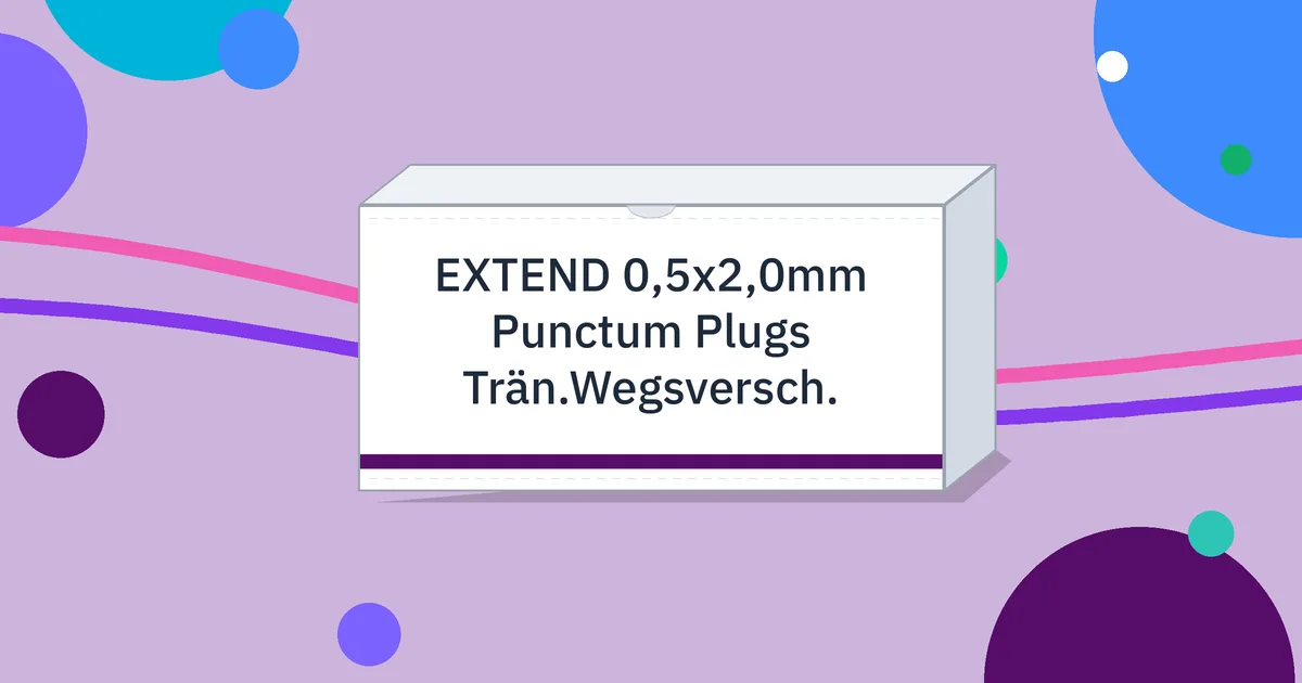 Symbolbild: Packung mit der Aufschrift EXTEND 0,5x2,0mm Punctum Plugs Trän.Wegsversch. (PZN 05354263) – Verfügbarkeit und Bezug in Apotheken in Frankfurt am Main