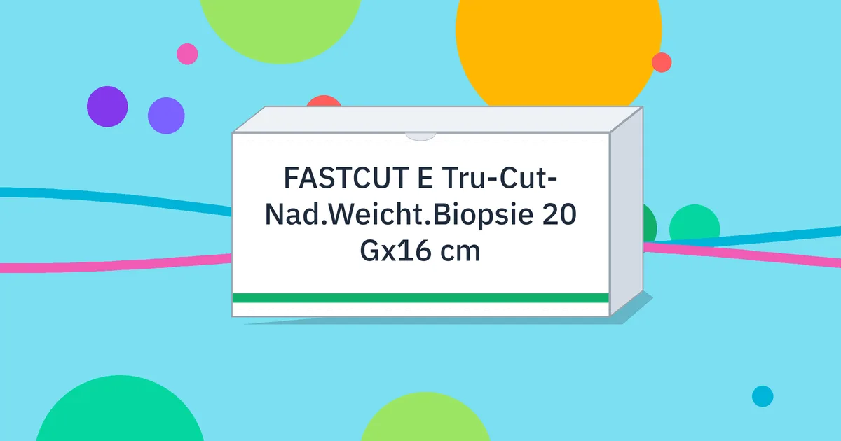 Symbolbild: Packung mit der Aufschrift FASTCUT E Tru-Cut-Nad.Weicht.Biopsie 20 Gx16 cm (PZN 19738926) – Verfügbarkeit und Bezug in Apotheken in Frankfurt am Main