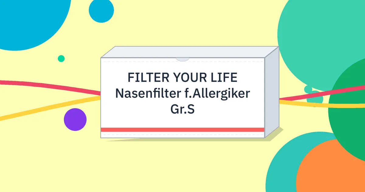 Symbolbild: Packung mit der Aufschrift FILTER YOUR LIFE Nasenfilter f.Allergiker Gr.S (PZN 14186675) – Verfügbarkeit und Bezug in Apotheken in Frankfurt am Main