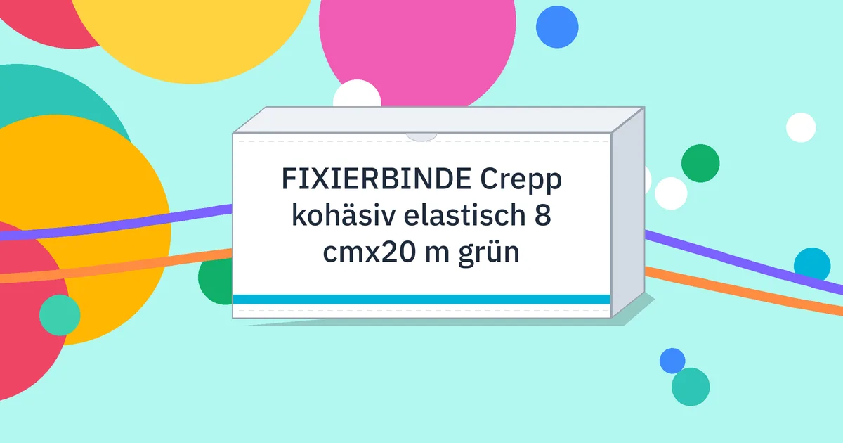 Symbolbild: Packung mit der Aufschrift FIXIERBINDE Crepp kohäsiv elastisch 8 cmx20 m grün (PZN 11859470) – Verfügbarkeit und Bezug in Apotheken in Frankfurt am Main