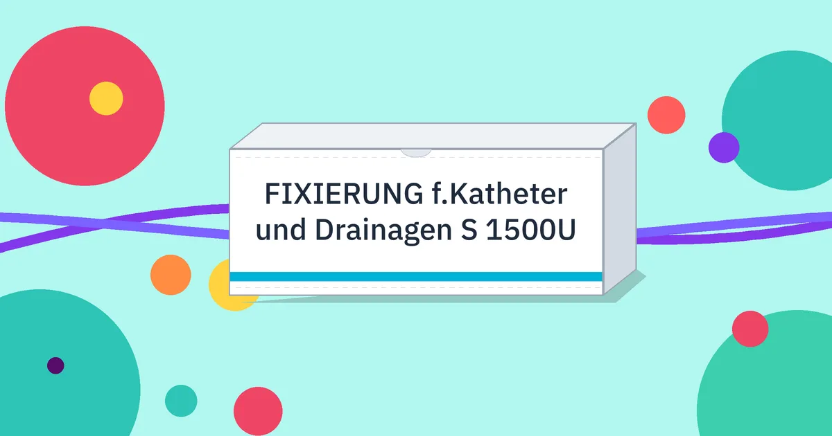 Symbolbild: Packung mit der Aufschrift FIXIERUNG f.Katheter und Drainagen S 1500U (PZN 18818132) – Verfügbarkeit und Bezug in Apotheken in Frankfurt am Main