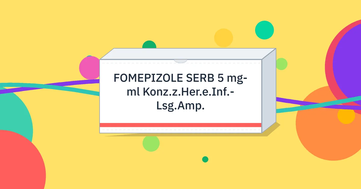 Symbolbild: Packung mit der Aufschrift FOMEPIZOLE SERB 5 mg-ml Konz.z.Her.e.Inf.-Lsg.Amp. (PZN 12870108) – Verfügbarkeit und Bezug in Apotheken in Frankfurt am Main