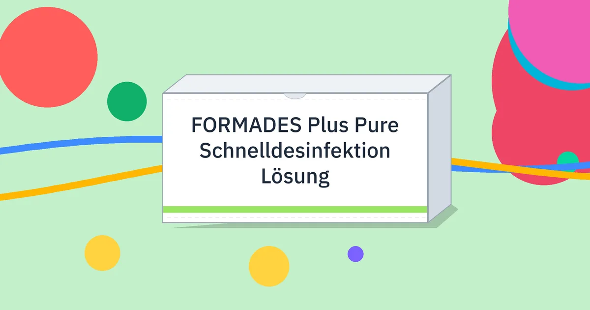 Symbolbild: Packung mit der Aufschrift FORMADES Plus Pure Schnelldesinfektion Lösung (PZN 16928968) – Verfügbarkeit und Bezug in Apotheken in Frankfurt am Main