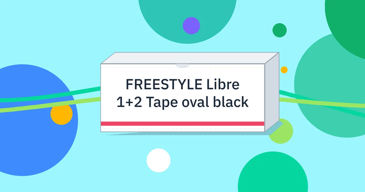 Symbolbild: Packung mit der Aufschrift FREESTYLE Libre 1+2 Tape oval black (PZN 18177880) – Verfügbarkeit und Bezug in Apotheken in Frankfurt am Main