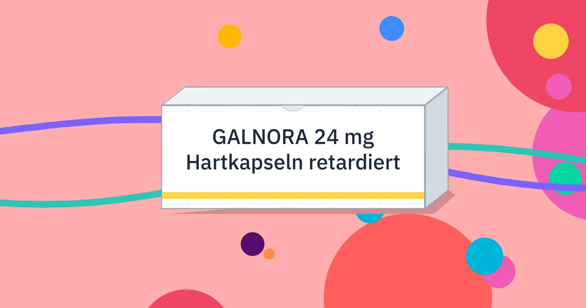 Symbolbild: Packung mit der Aufschrift GALNORA 24 mg Hartkapseln retardiert (PZN 09941655) – Verfügbarkeit und Bezug in Apotheken in Frankfurt am Main