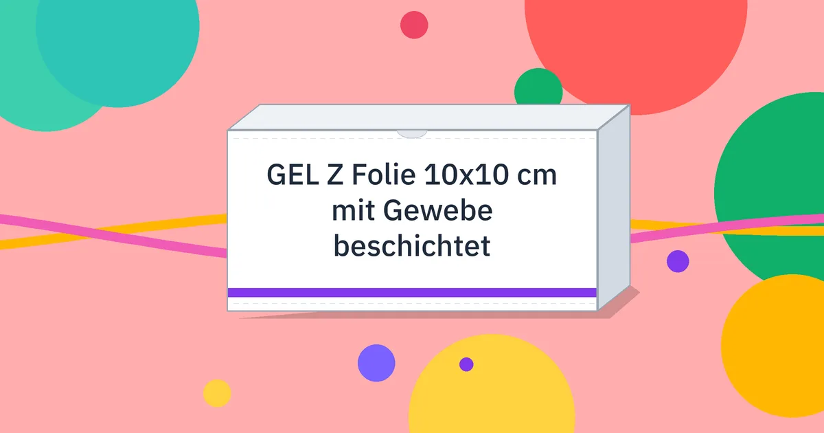 Symbolbild: Packung mit der Aufschrift GEL Z Folie 10x10 cm mit Gewebe beschichtet (PZN 11078904) – Verfügbarkeit und Bezug in Apotheken in Frankfurt am Main