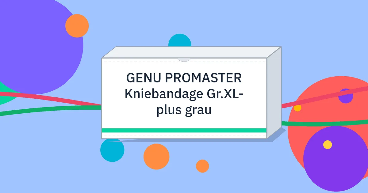 Symbolbild: Packung mit der Aufschrift GENU PROMASTER Kniebandage Gr.XL-plus grau (PZN 10927459) – Verfügbarkeit und Bezug in Apotheken in Frankfurt am Main