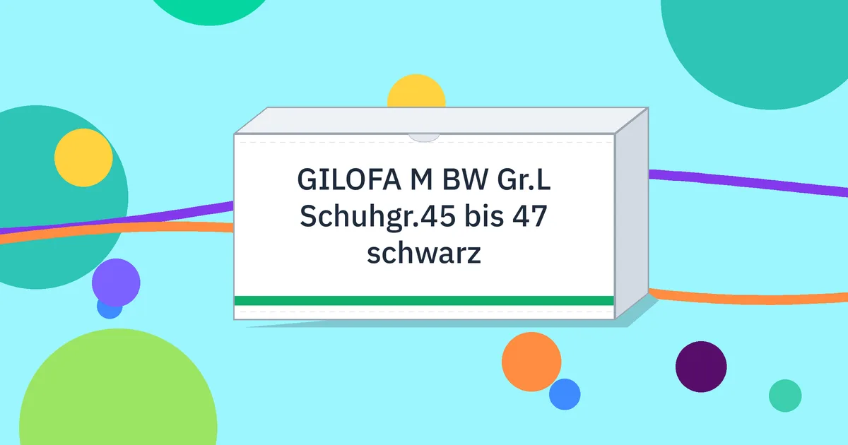 Symbolbild: Packung mit der Aufschrift GILOFA M BW Gr.L Schuhgr.45 bis 47 schwarz (PZN 16725308) – Verfügbarkeit und Bezug in Apotheken in Frankfurt am Main