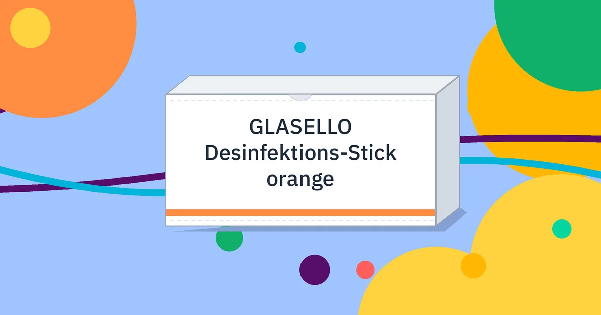 Symbolbild: Packung mit der Aufschrift GLASELLO Desinfektions-Stick orange (PZN 12602690) – Verfügbarkeit und Bezug in Apotheken in Frankfurt am Main