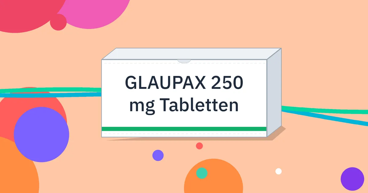 Symbolbild: Packung mit der Aufschrift GLAUPAX 250 mg Tabletten (PZN 01995930) – Verfügbarkeit und Bezug in Apotheken in Frankfurt am Main