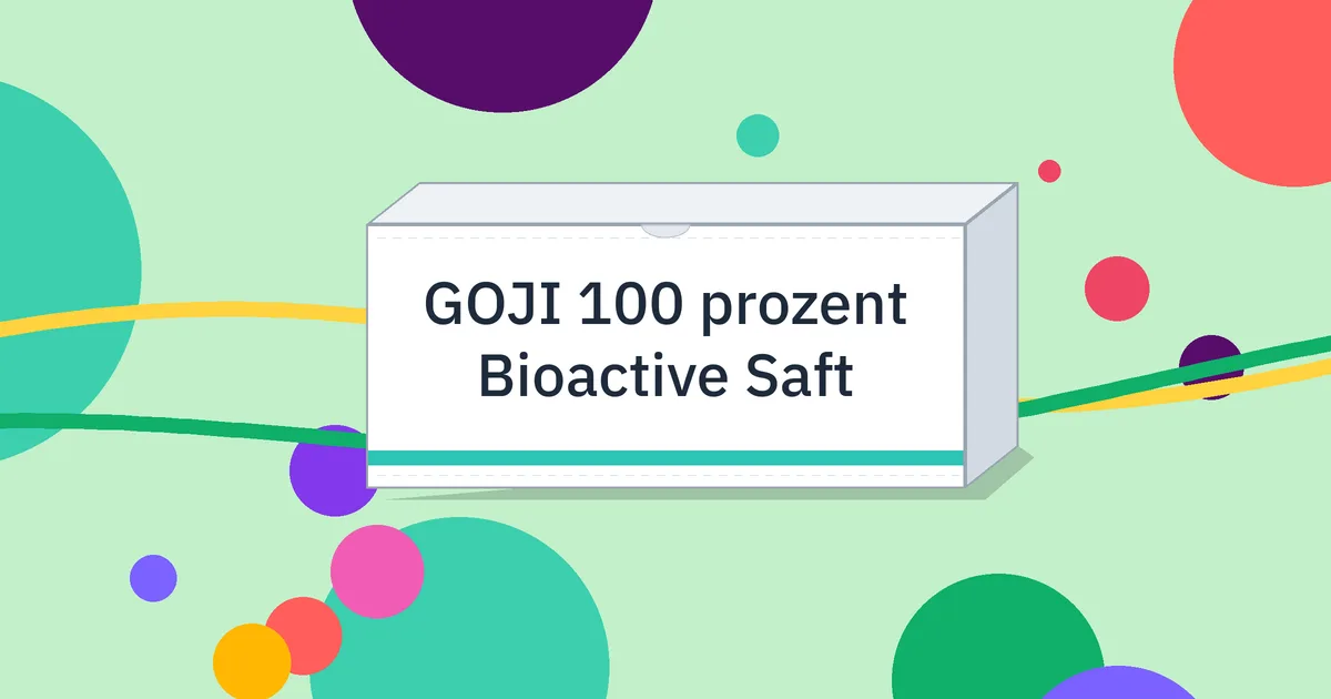 Symbolbild: Packung mit der Aufschrift GOJI 100 prozent Bioactive Saft (PZN 00215077) – Verfügbarkeit und Bezug in Apotheken in Frankfurt am Main
