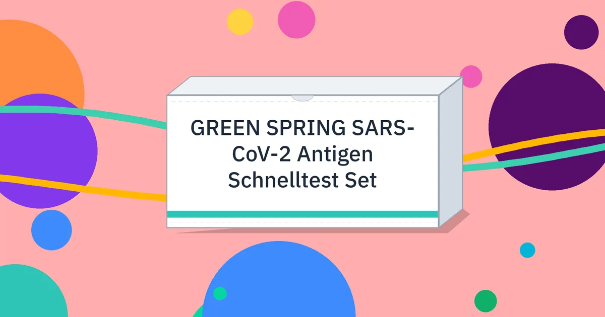 Symbolbild: Packung mit der Aufschrift GREEN SPRING SARS-CoV-2 Antigen Schnelltest Set (PZN 19295162) – Verfügbarkeit und Bezug in Apotheken in Frankfurt am Main