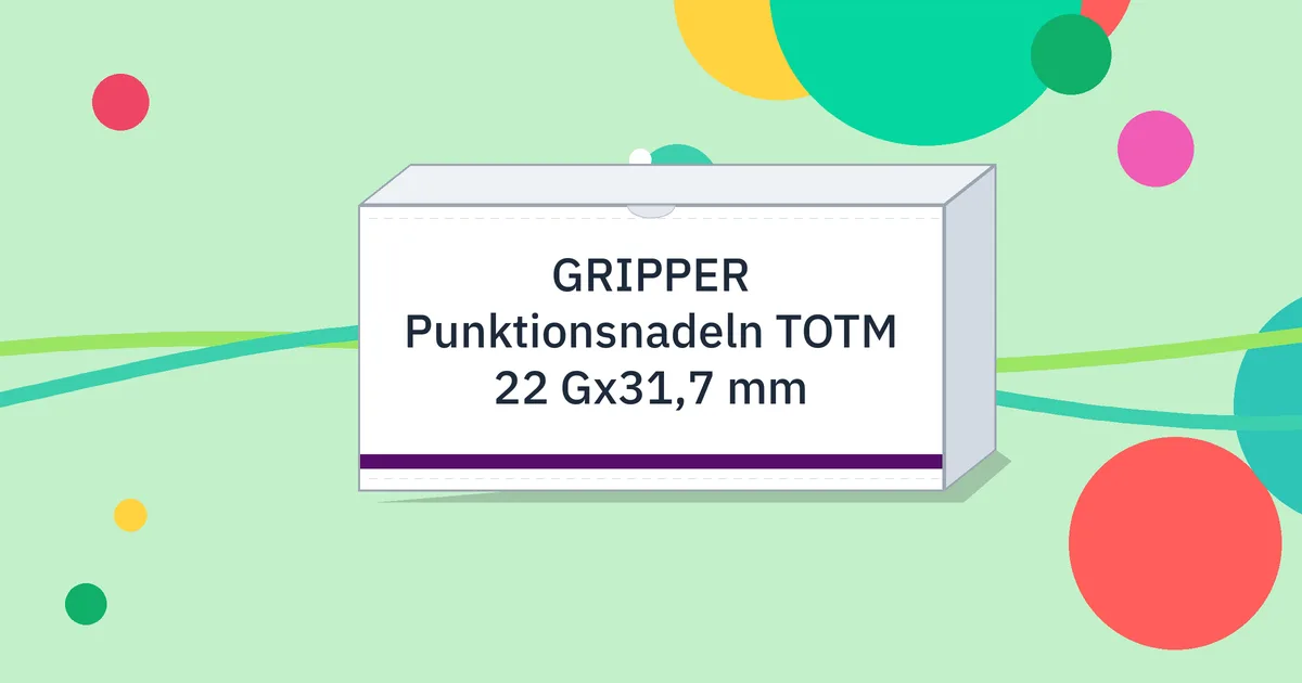Symbolbild: Packung mit der Aufschrift GRIPPER Punktionsnadeln TOTM 22 Gx31,7 mm (PZN 00108275) – Verfügbarkeit und Bezug in Apotheken in Frankfurt am Main