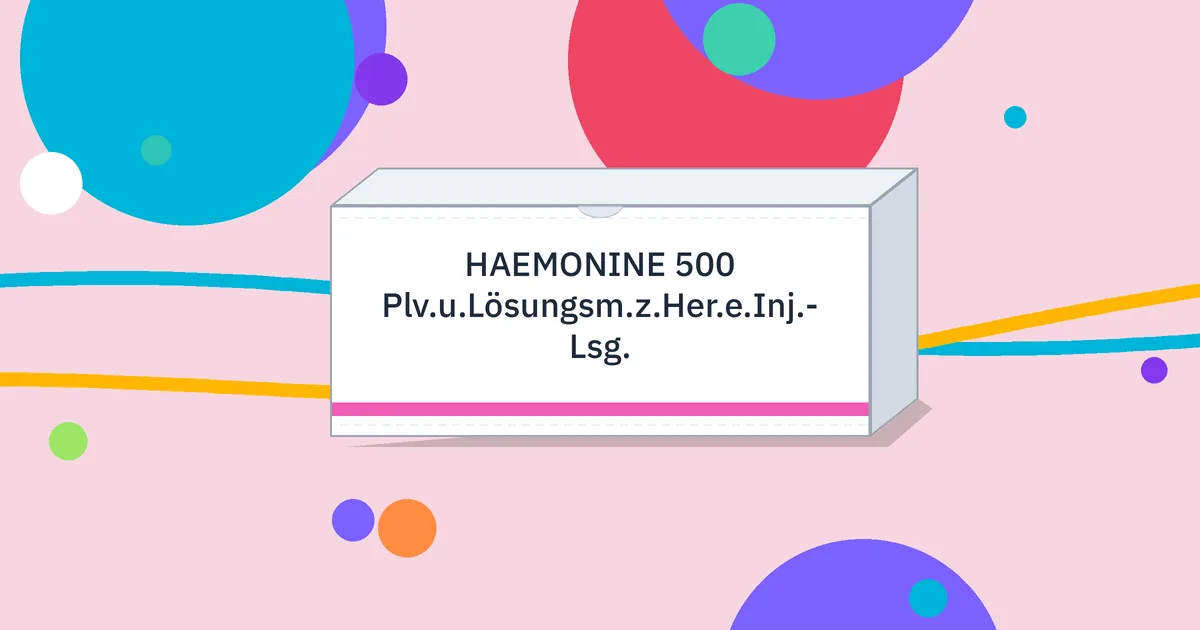 Symbolbild: Packung mit der Aufschrift HAEMONINE 500 Plv.u.Lösungsm.z.Her.e.Inj.-Lsg. (PZN 07373187) – Verfügbarkeit und Bezug in Apotheken in Frankfurt am Main