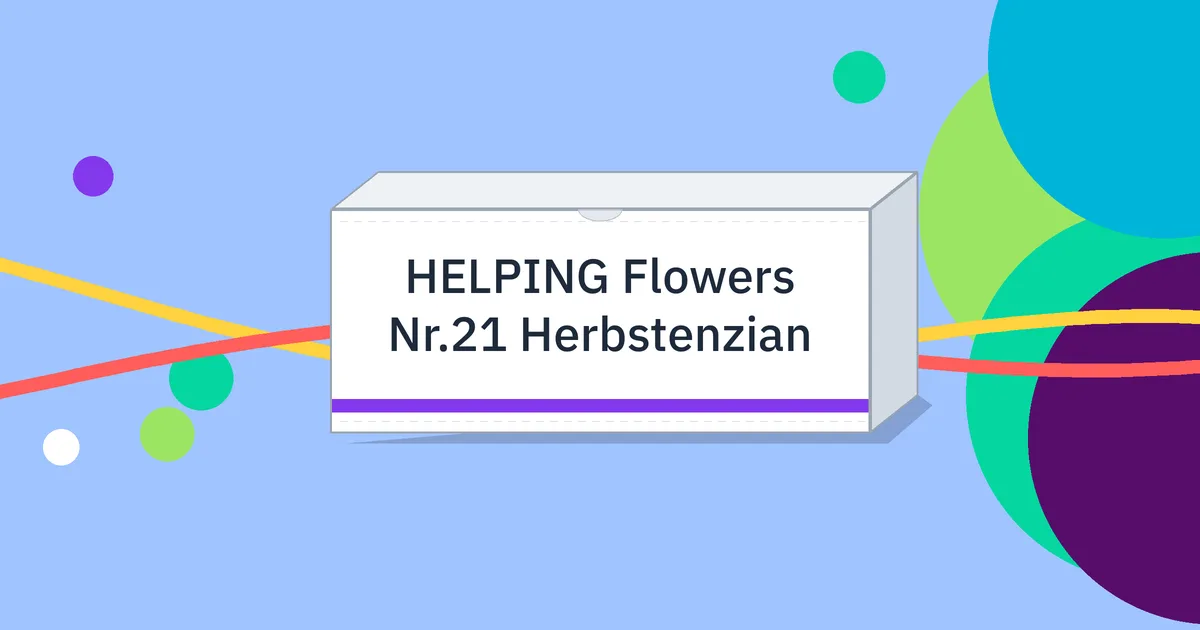 Symbolbild: Packung mit der Aufschrift HELPING Flowers Nr.21 Herbstenzian (PZN 12499803) – Verfügbarkeit und Bezug in Apotheken in Frankfurt am Main