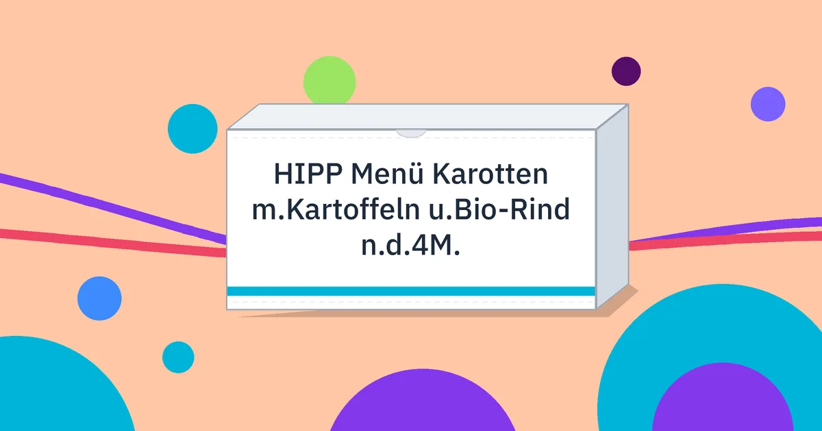 Symbolbild: Packung mit der Aufschrift HIPP Menü Karotten m.Kartoffeln u.Bio-Rind n.d.4M. (PZN 08410200) – Verfügbarkeit und Bezug in Apotheken in Frankfurt am Main