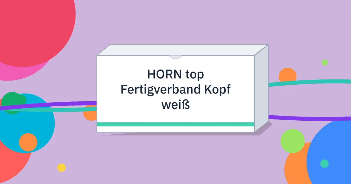 Symbolbild: Packung mit der Aufschrift HORN top Fertigverband Kopf weiß (PZN 04677372) – Verfügbarkeit und Bezug in Apotheken in Frankfurt am Main