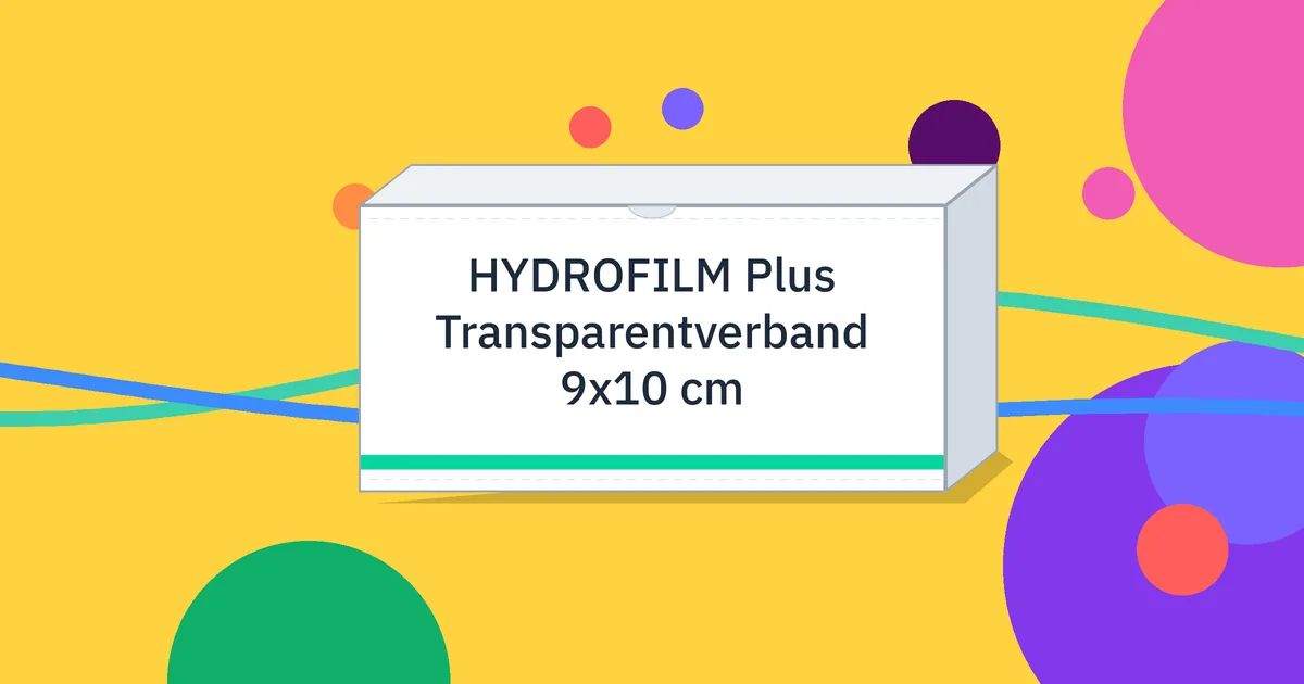 Symbolbild: Packung mit der Aufschrift HYDROFILM Plus Transparentverband 9x10 cm (PZN 04609063) – Verfügbarkeit und Bezug in Apotheken in Frankfurt am Main