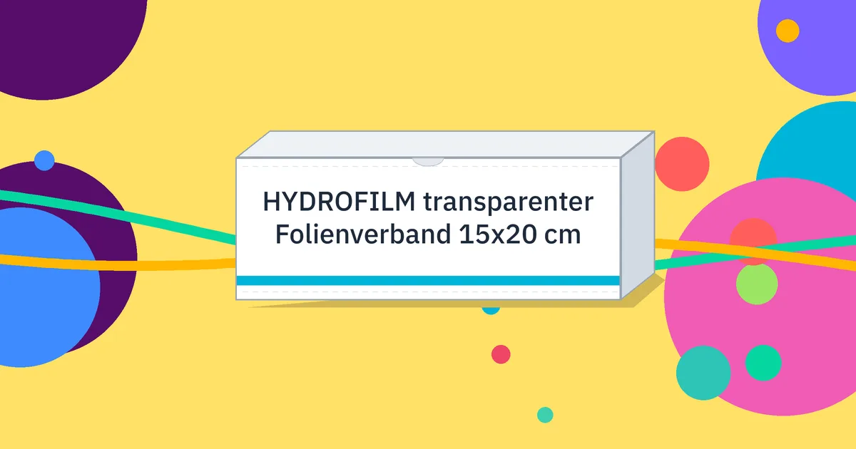 Symbolbild: Packung mit der Aufschrift HYDROFILM transparenter Folienverband 15x20 cm (PZN 17206102) – Verfügbarkeit und Bezug in Apotheken in Frankfurt am Main