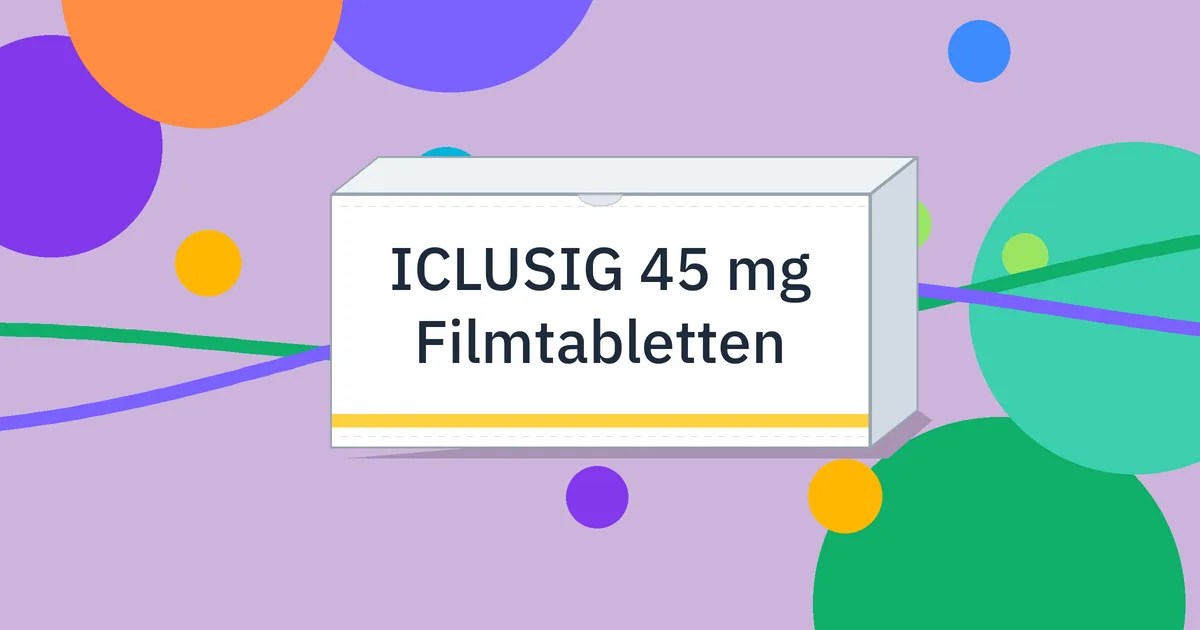 Symbolbild: Packung mit der Aufschrift ICLUSIG 45 mg Filmtabletten (PZN 20308823) – Verfügbarkeit und Bezug in Apotheken in Frankfurt am Main