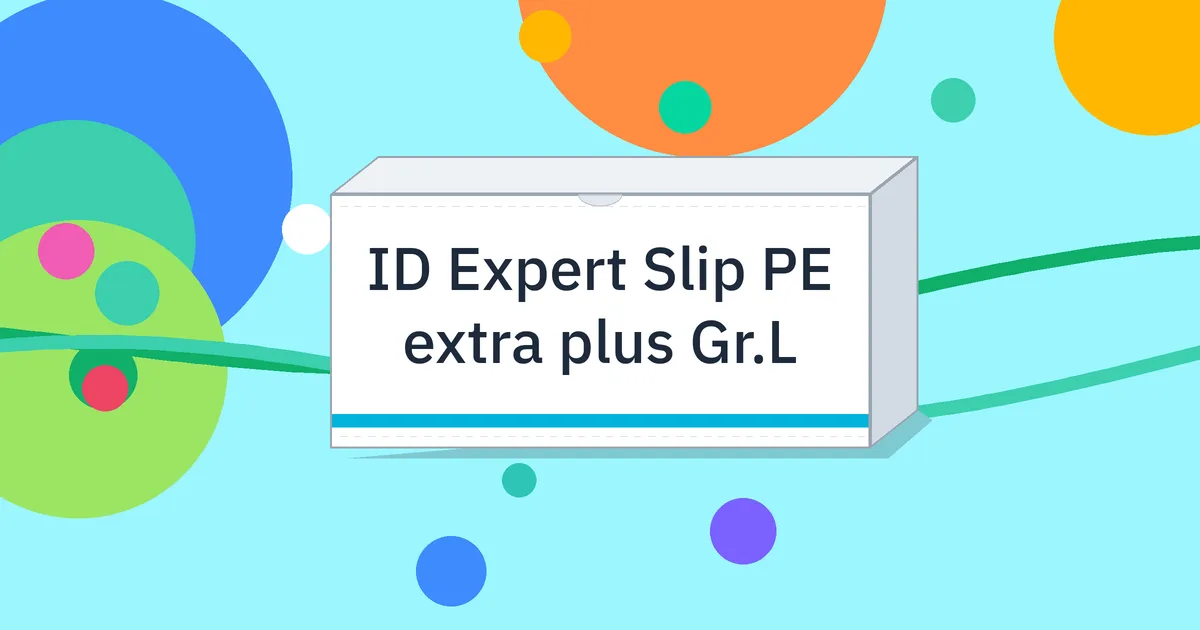 Symbolbild: Packung mit der Aufschrift ID Expert Slip PE extra plus Gr.L (PZN 13512635) – Verfügbarkeit und Bezug in Apotheken in Frankfurt am Main