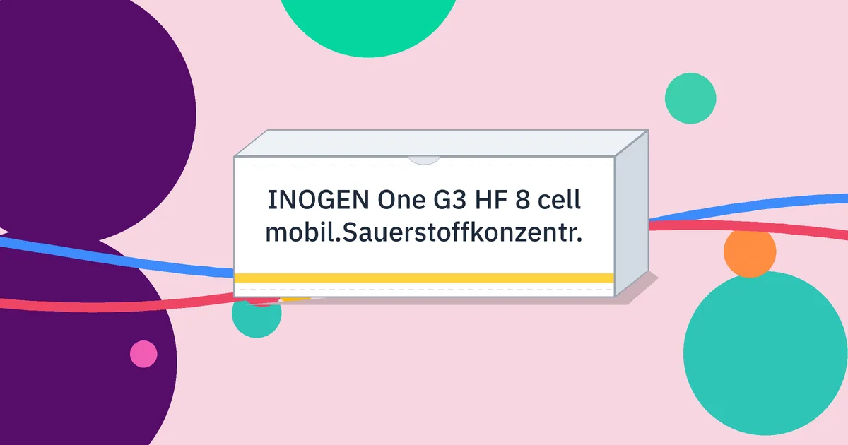 Symbolbild: Packung mit der Aufschrift INOGEN One G3 HF 8 cell mobil.Sauerstoffkonzentr. (PZN 12151655) – Verfügbarkeit und Bezug in Apotheken in Frankfurt am Main