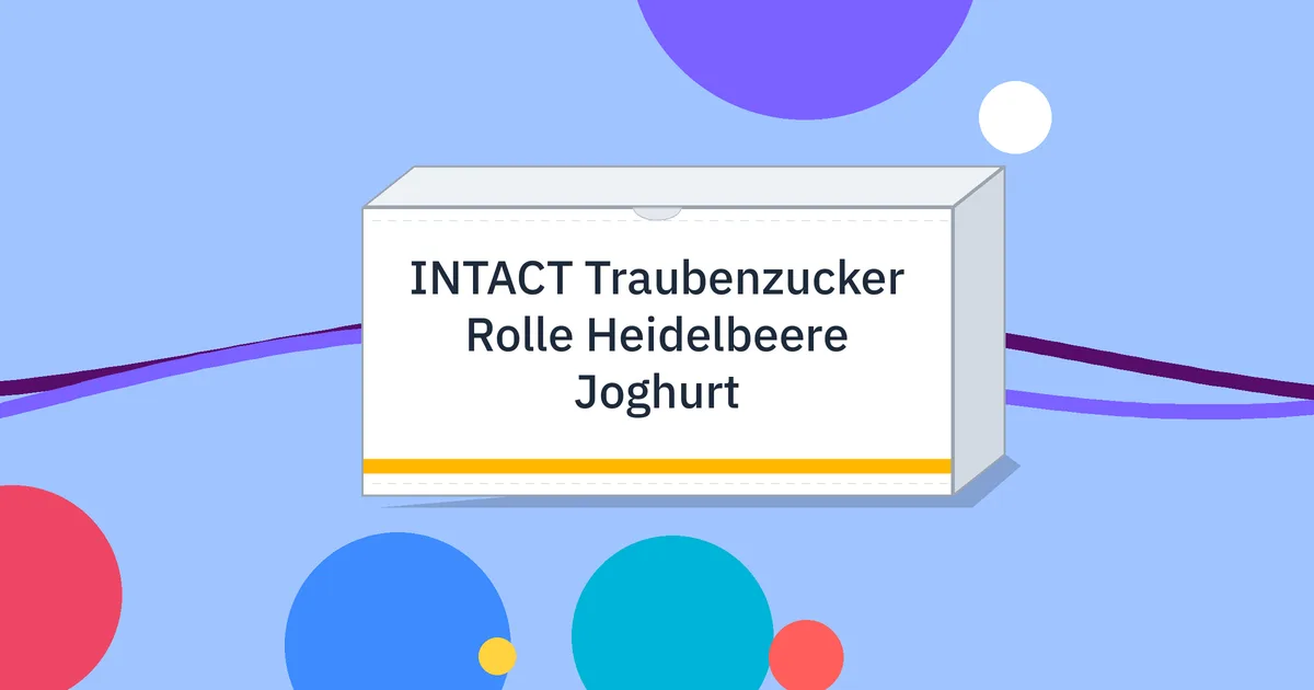 Symbolbild: Packung mit der Aufschrift INTACT Traubenzucker Rolle Heidelbeere Joghurt (PZN 02936941) – Verfügbarkeit und Bezug in Apotheken in Frankfurt am Main