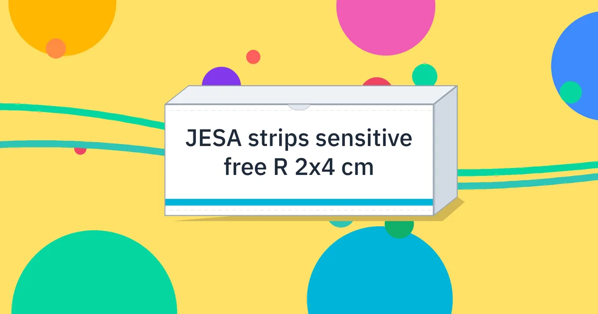 Symbolbild: Packung mit der Aufschrift JESA strips sensitive free R 2x4 cm (PZN 11155993) – Verfügbarkeit und Bezug in Apotheken in Frankfurt am Main