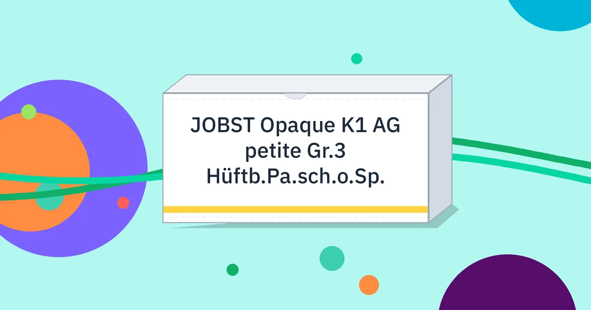 Symbolbild: Packung mit der Aufschrift JOBST Opaque K1 AG petite Gr.3 Hüftb.Pa.sch.o.Sp. (PZN 13098868) – Verfügbarkeit und Bezug in Apotheken in Frankfurt am Main