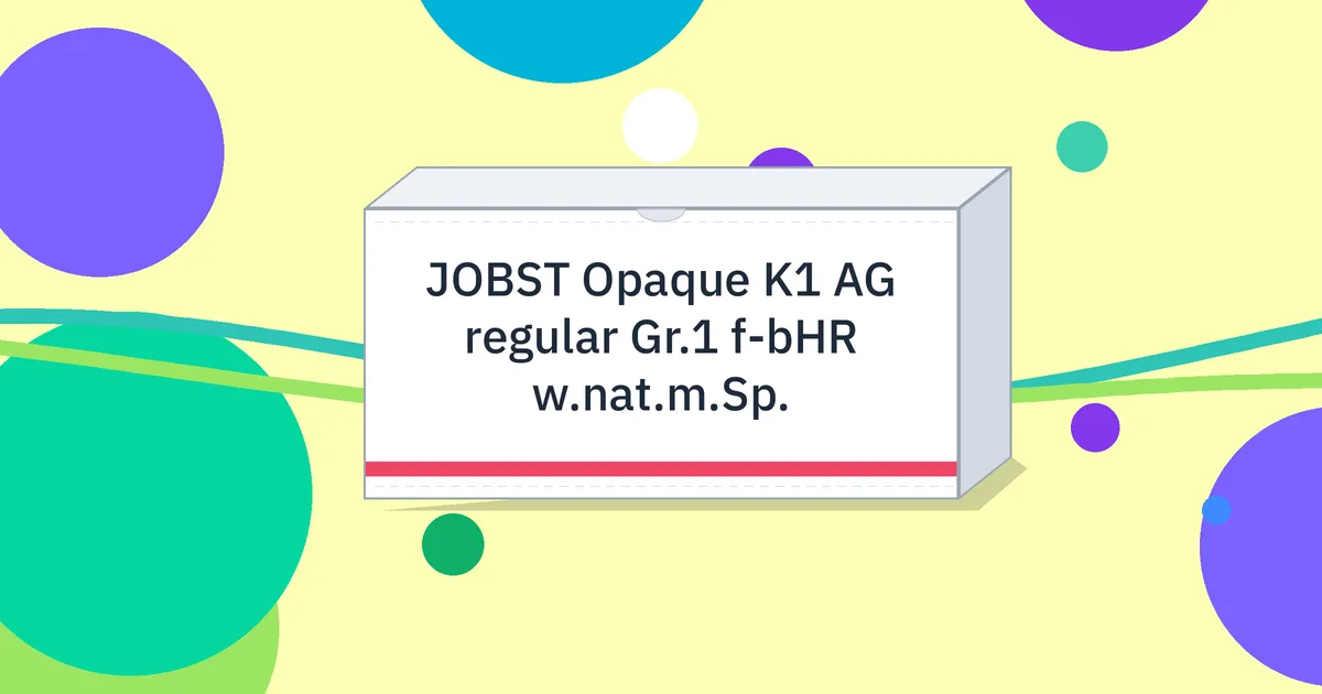 Symbolbild: Packung mit der Aufschrift JOBST Opaque K1 AG regular Gr.1 f-bHR w.nat.m.Sp. (PZN 13091056) – Verfügbarkeit und Bezug in Apotheken in Frankfurt am Main