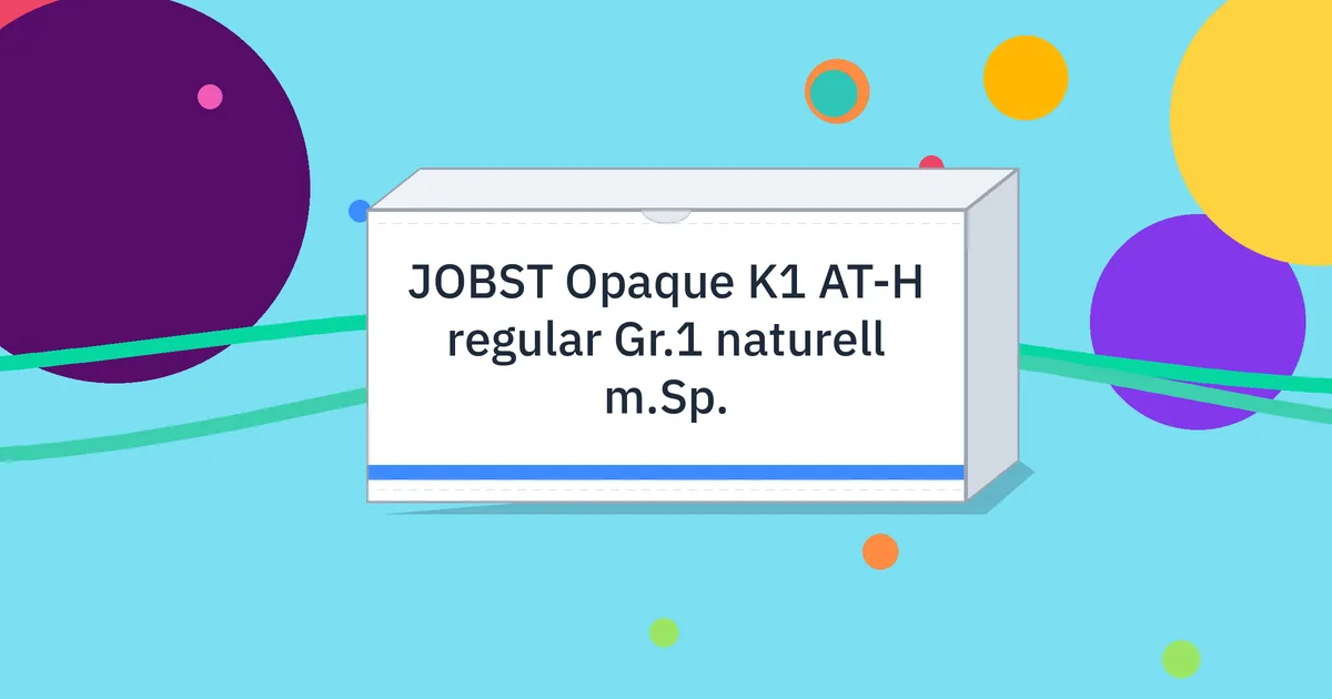 Symbolbild: Packung mit der Aufschrift JOBST Opaque K1 AT-H regular Gr.1 naturell m.Sp. (PZN 13105338) – Verfügbarkeit und Bezug in Apotheken in Frankfurt am Main