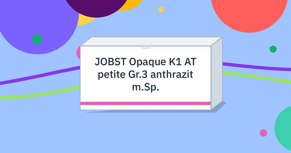Symbolbild: Packung mit der Aufschrift JOBST Opaque K1 AT petite Gr.3 anthrazit m.Sp. (PZN 16275733) – Verfügbarkeit und Bezug in Apotheken in Frankfurt am Main