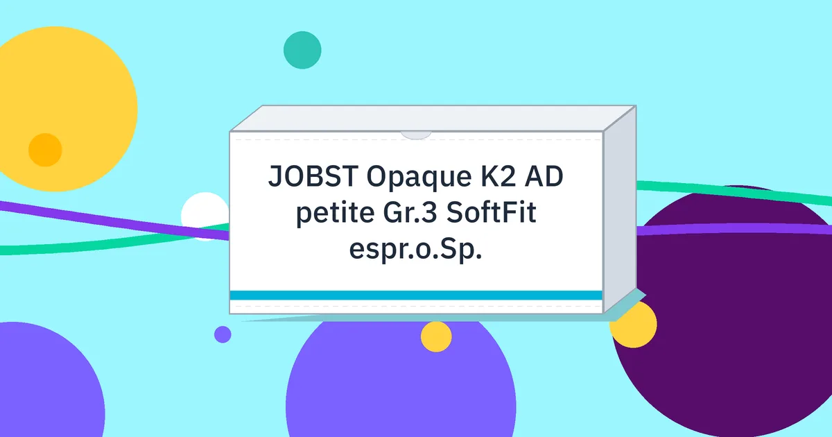 Symbolbild: Packung mit der Aufschrift JOBST Opaque K2 AD petite Gr.3 SoftFit espr.o.Sp. (PZN 16279300) – Verfügbarkeit und Bezug in Apotheken in Frankfurt am Main