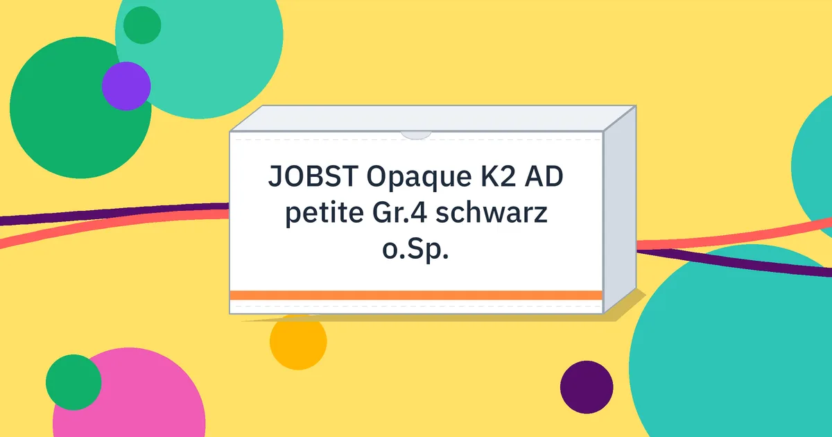 Symbolbild: Packung mit der Aufschrift JOBST Opaque K2 AD petite Gr.4 schwarz o.Sp. (PZN 11218624) – Verfügbarkeit und Bezug in Apotheken in Frankfurt am Main