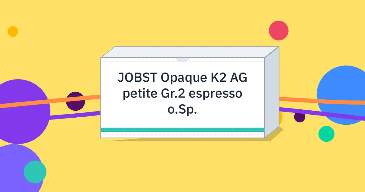 Symbolbild: Packung mit der Aufschrift JOBST Opaque K2 AG petite Gr.2 espresso o.Sp. (PZN 16285499) – Verfügbarkeit und Bezug in Apotheken in Frankfurt am Main