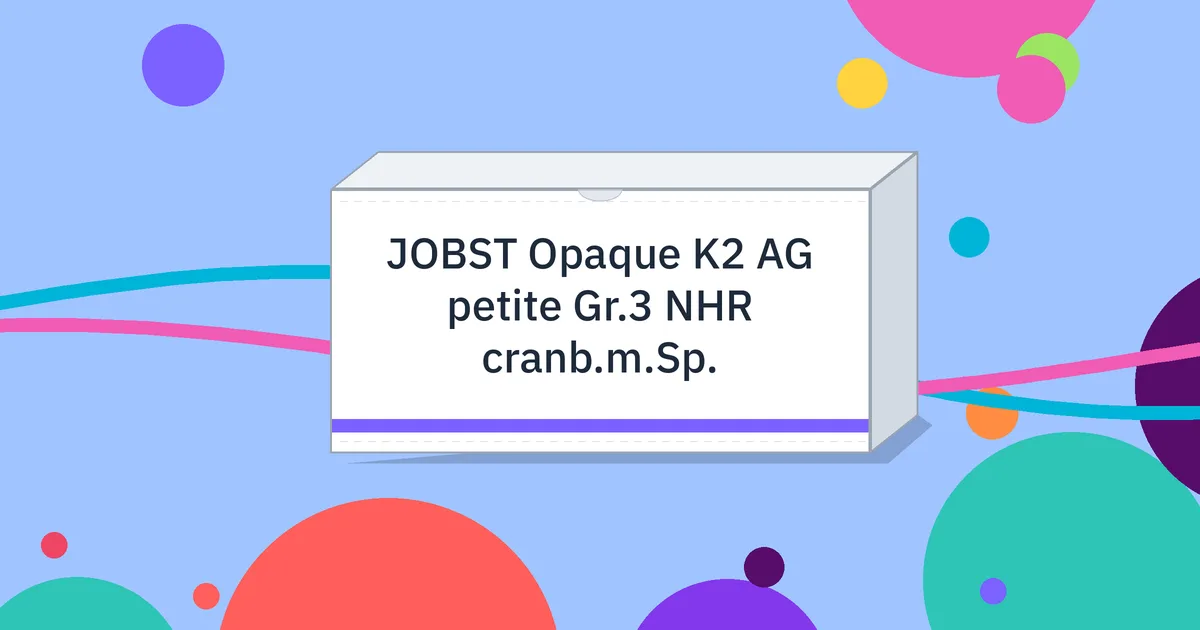 Symbolbild: Packung mit der Aufschrift JOBST Opaque K2 AG petite Gr.3 NHR cranb.m.Sp. (PZN 13112203) – Verfügbarkeit und Bezug in Apotheken in Frankfurt am Main