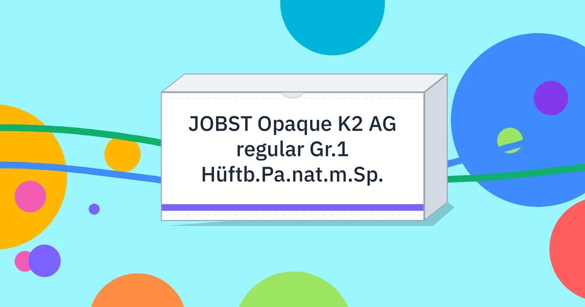 Symbolbild: Packung mit der Aufschrift JOBST Opaque K2 AG regular Gr.1 Hüftb.Pa.nat.m.Sp. (PZN 13116572) – Verfügbarkeit und Bezug in Apotheken in Frankfurt am Main