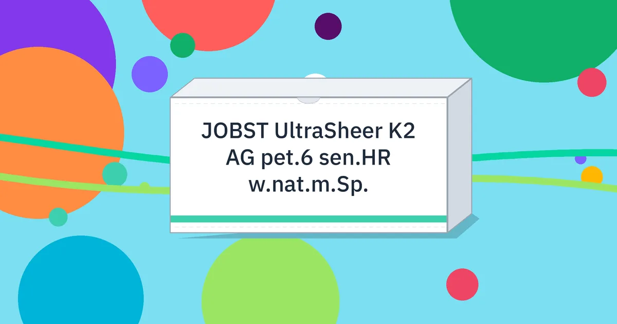 Symbolbild: Packung mit der Aufschrift JOBST UltraSheer K2 AG pet.6 sen.HR w.nat.m.Sp. (PZN 11265799) – Verfügbarkeit und Bezug in Apotheken in Frankfurt am Main